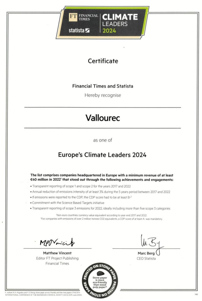 Vallourec excels among Financial Times’ European Climate Leaders 2024 ...